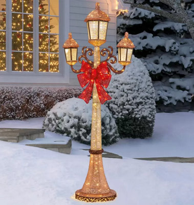 7ft Lighted Christmas Lamp Post with 220 LED Lights & Red Bow