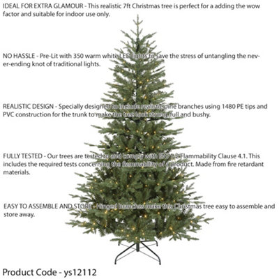 7ft Pre-Lit Artificial Christmas Tree with Warm White LED Lights ...