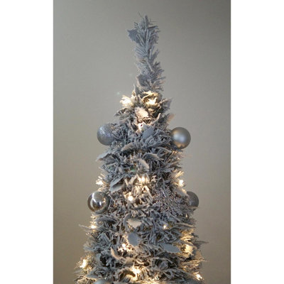 7ft Pre-Lit Pop Up Frosted Christmas Tree with Assorted Silver Baubles ...