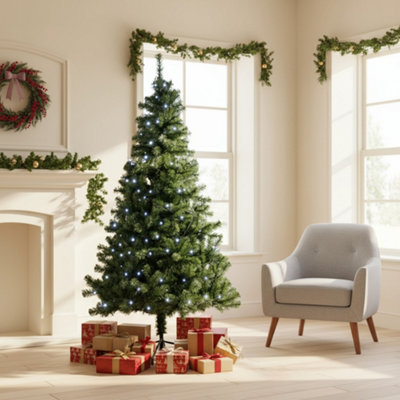 7FT Prelit Green Alaskan Pine Christmas Tree Cool White LEDs