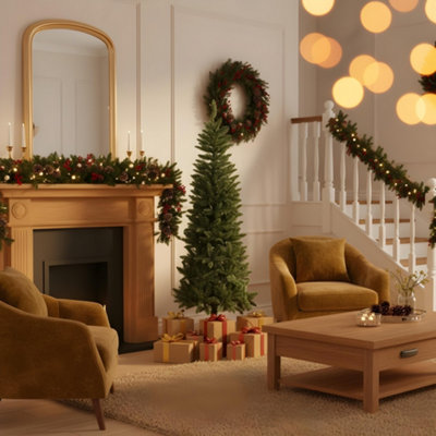 7FT Slim Pine Green Tree Christmas Holiday Festive Xmas Home ...