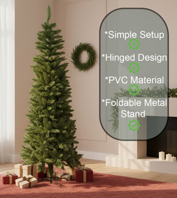 7FT Slim Pine Green Tree Christmas Holiday Festive Xmas Home ...