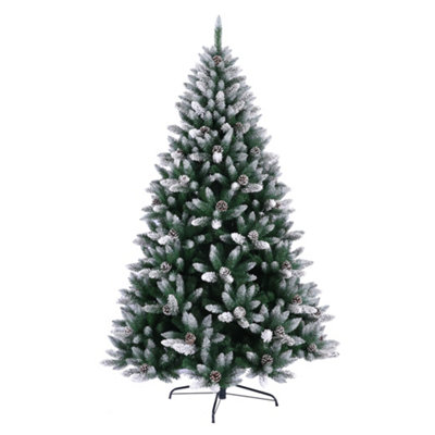 7FT SNOWY GREEN SNOW TIPPED EFFECT HINGED FULL ARTIFICIAL CHRISTMAS ...