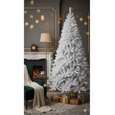 7ft White Artificial Christmas Tree - Realistic PVC Pine Xmas Tree with ...