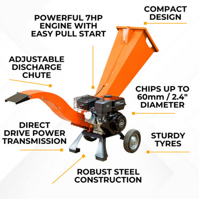 7HP Petrol Wood Chipper Shredder Mulcher - Heavy Duty - Chips up to ...