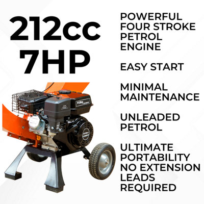 7HP Petrol Wood Chipper Shredder Mulcher - Heavy Duty - Chips up to ...