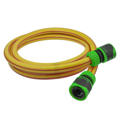 7m Premium 6-Layer Yellow Garden Hose 1/2" with 2 Green Click & Lock 1/ ...