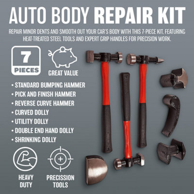 7pc Car Auto Body Dent Repair Panel Kit + Case - Beaters Beating ...