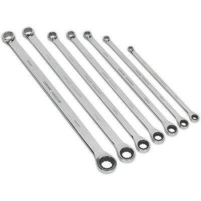 7pc Double Ended Fixed & Ratchet Ring Spanner Set -12 Point Metric Socket Wrench | DIY at B&Q