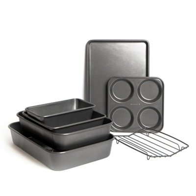 7pc Non-Stick Cooking Set with 2x Roasting Pans, Roasting Rack, 2x ...