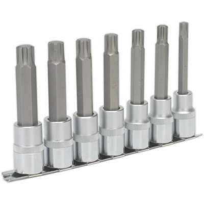 7pc Ribe Star Socket Bit Set - 1/2" Square Drive - 100mm Long S2 Steel ...