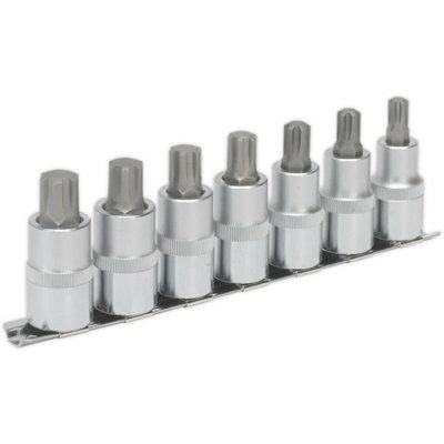 7pc Ribe Star Socket Bit Set - 1/2" Square Drive - 55mm Long S2 Steel Shafts | DIY at B&Q