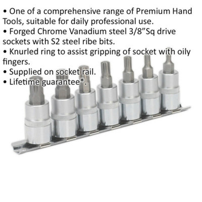 7pc Ribe Star Socket Bit Set - 3/8" Square Drive - 50mm Long S2 Steel ...