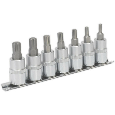 7pc Ribe Star Socket Bit Set - 3/8" Square Drive - 50mm Long S2 Steel ...