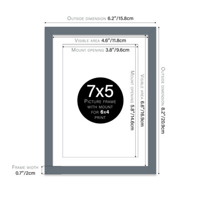 7x5" Grey Frame With Mount for 6x4" Pictures 20mm Slim Edge Portrait ...