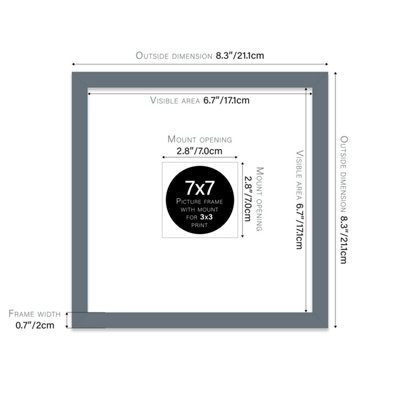 7x7" Grey Picture Frame - 7x7" Square Frame with 3x3" Mount for 7x7 ...