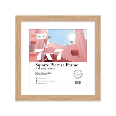 7x7" Oak Picture Frame - 7x7" Square Frame with 6x6" Mount for 7x7"/6x6 ...