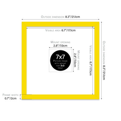 7x7" Yellow Picture Frame - 7x7" Square Frame with 3x3" Mount for 7x7 ...