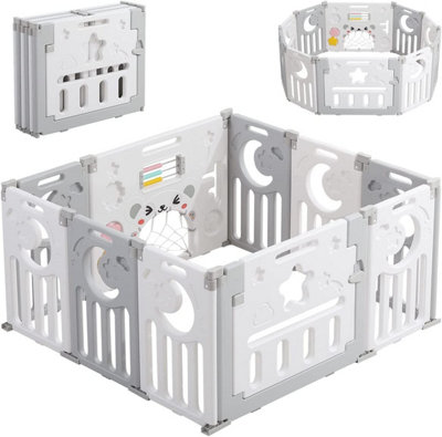 8+2 Panels Plastic Playpen for Baby and Toddlers - Grey