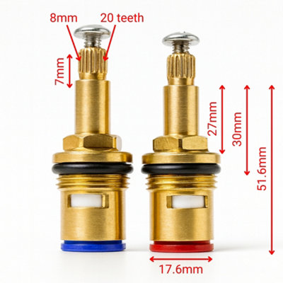 8/24 Ceramic Disc Tap Valves Pair - Hot & Cold Replacement Insert ...