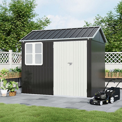 8.3 x 5.4ft Metal Apex Roof Garden Shed Outdoor Storage House with ...