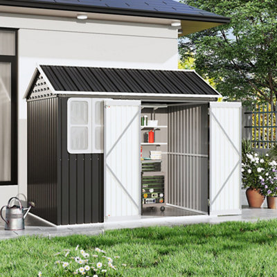8.3 x 5.4ft Waterproof Apex Roof Outdoor Metal Garden Storage Shed Tool ...