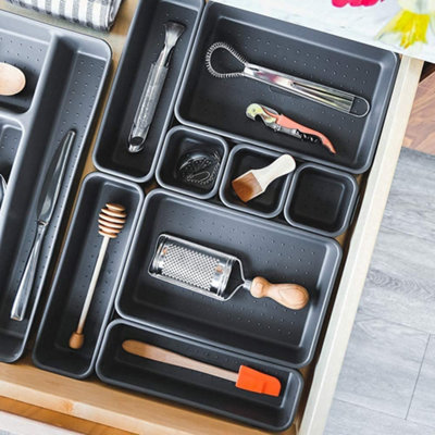 8 Compartment Drawer Organisation System - Interlocking Separator Tray Boxes - Space Saving ...