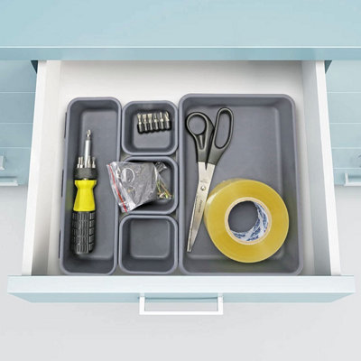 8 Compartment Drawer Organisation System - Interlocking Separator Tray Boxes - Space Saving ...