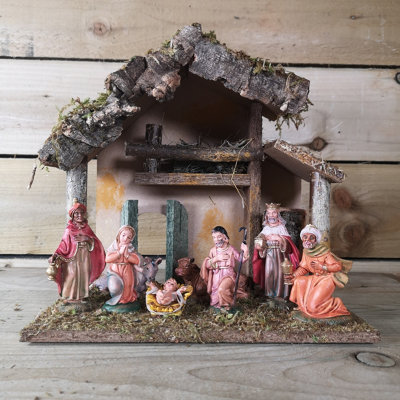 8 Figure Festive Christmas Nativity Scene In Stable With Mary, Joseph ...