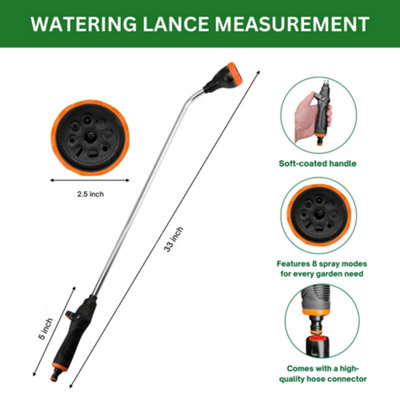 8-Function Watering Lance 83cm - Long Reach, Multi Jet Nozzle Lawn ...