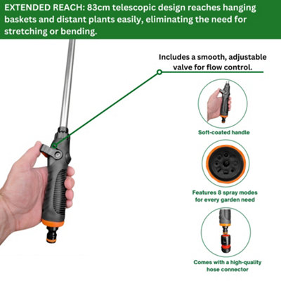 8-Function Watering Lance 83cm - Long Reach, Multi Jet Nozzle Lawn ...