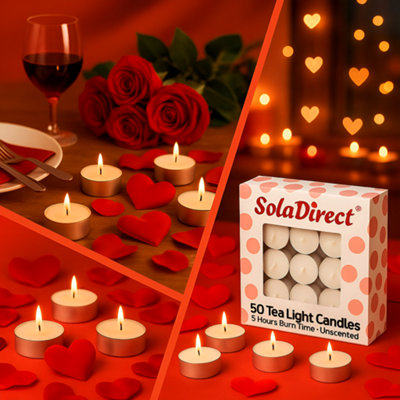 8 Hour Tealights Pack of 50 - Long Burn White Unscented Smokeless Tea ...