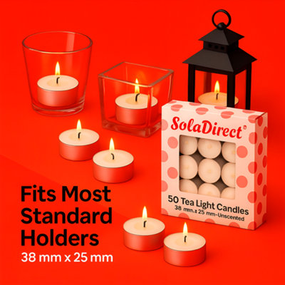 8 Hour Tealights Pack of 50 - Long Burn White Unscented Smokeless Tea ...