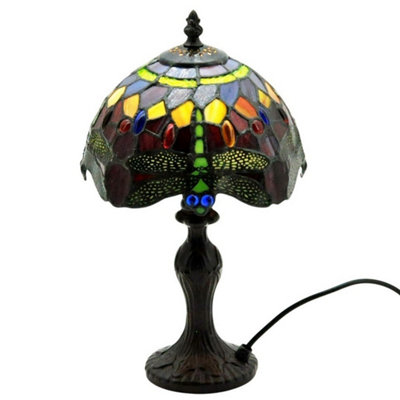 8 Inch Shade Dragonfly Tiffany Lamp - L20 x W20 x H36 cm - Red