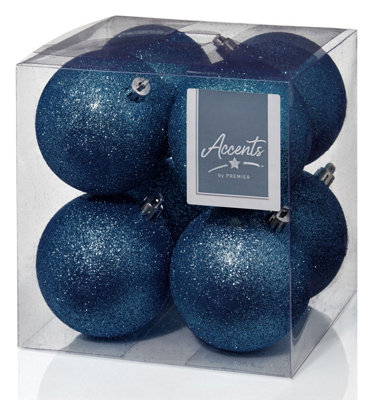 8 Large Deep Blue Christmas Tree Baubles Tree Decoration Ornaments ...