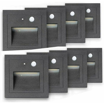 8 LED Recessed Wall Light 3W Wall Sconce Stair Step Light Lamp Motion ...