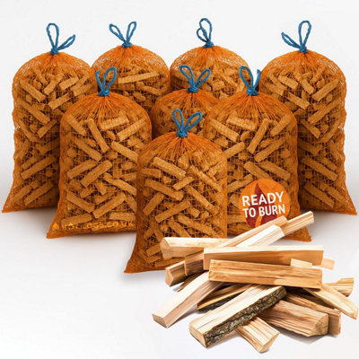8 Nets of Kiln Dried Kindling Wood - approx 20 kg Box of 8 Bags Natural ...