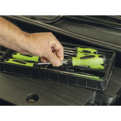 8 PACK - HI-VIS GREEN SCREWDRIVER SET - SLOTTED PHILLIPS POZI PREMIUM ...