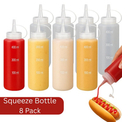 8-Pack Reusable Squeeze Bottles with Nozzles 200ml - Versatile for Oil ...