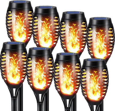 8 Pack Solar Flame Effect Garden Stake Lights - Flickering LED Torches