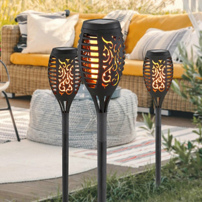 8 Pack Solar Flame Effect Garden Stake Lights - Flickering LED Torches