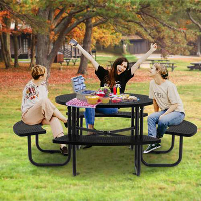 8 People Metal Round Table 46 inch 4 Benches Outdoor Party Cafe ...