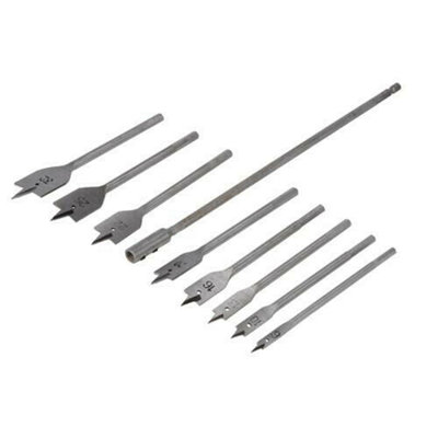 8 Piece 6mm 32mm Flat Bit Set 300mm Extension Bar Drilling Hard & Soft ...