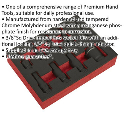 8 Piece PREMIUM Hex Impact Socket Bit Set - 3/8" Sq Drive - Quick ...