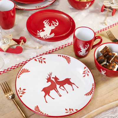 8 Piece Red Stag Stoneware Christmas Eve Dinner Set for 2 Person