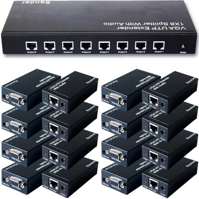 8 Port Way VGA & Audio Over Single CAT5e CAT6 Splitter PC Distribution ...