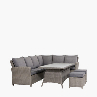 8 Seater Grey Rattan Corner Sofa Set Long Left with Ceramic Top