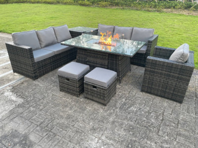 8 Seater Wicker Rattan Garden Furniture Rising Table Sets Footstool ...