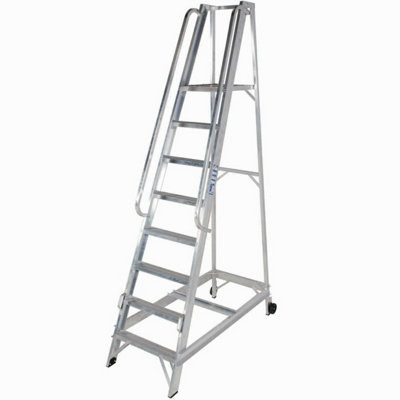 8-Tread Aluminium Warehouse Steps with Handrail - Safe Narrow Aisle Ladder