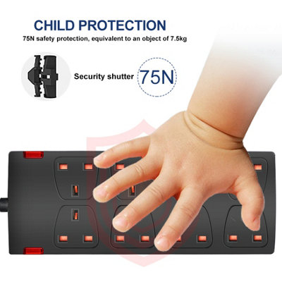 8 Way Socket with Cable 3G1.25,1M,Black,with Power Indicater,Child ...